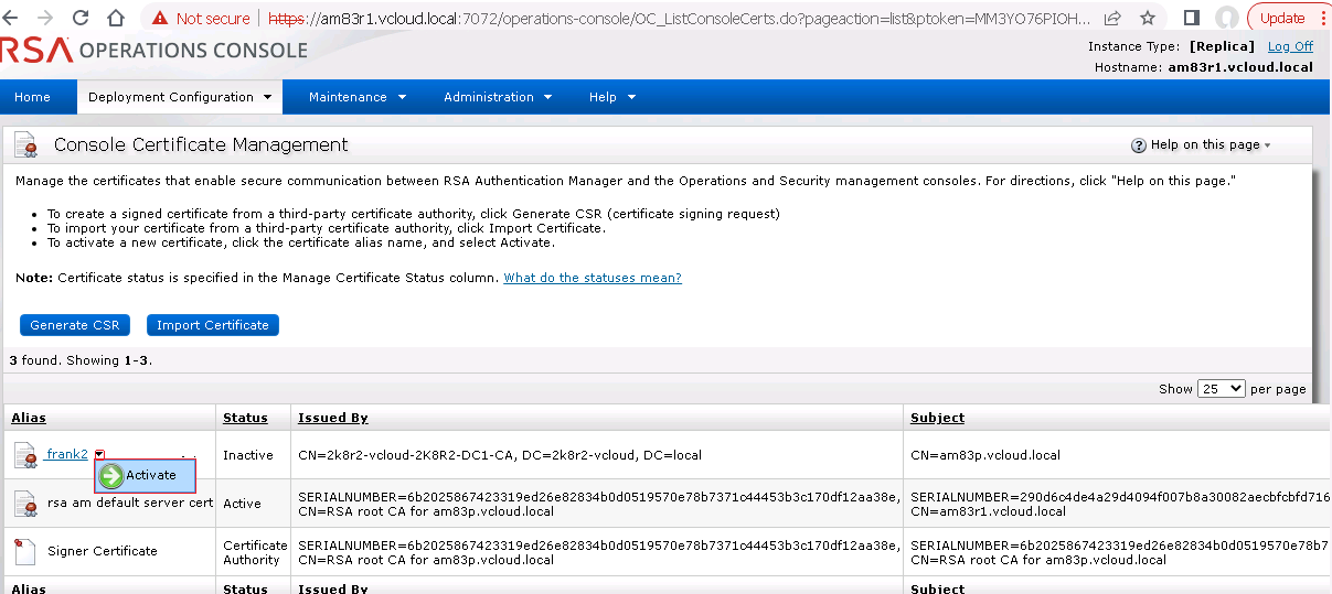 How to import CA signed console cert from AM 8.x primary into a new primary with same FQDN | RSA ...