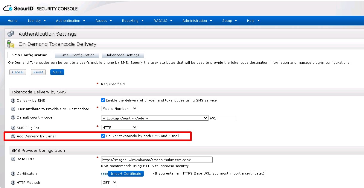 Enable On Demand Authentication By Both Sms And E Mail On Rsa