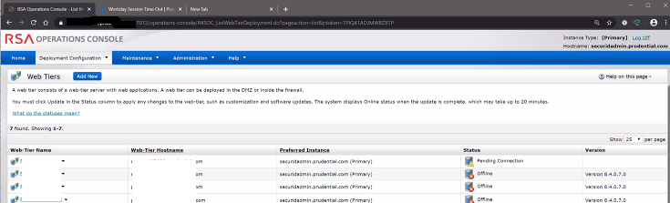 Web Tier status offline/Reinstall status changes to pending connection for RSA Authentication ...