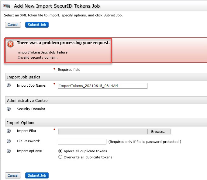 Token Import Not Showing Security Domain Dropdown In The Rsa