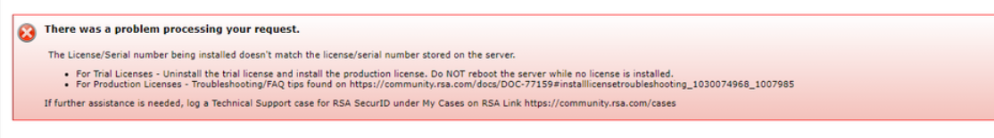 The License/serial number being installed does not match the license ...