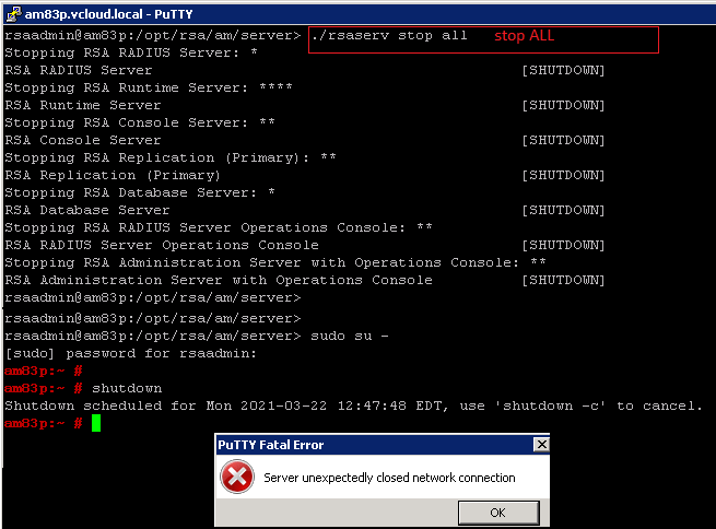 How To Shut Down Authentication Manager 8x Primary Replicas And Web