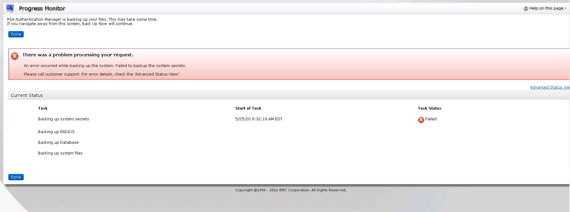 Failed To Backup The System Secrets Error While Performing Rsa