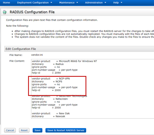 Configuring authentication with RADIUS attributes with a NetWare Core ...