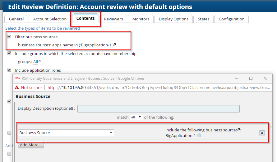How Business Source Filtering Works In An Account Access And Ownership Review In Rsa Identity