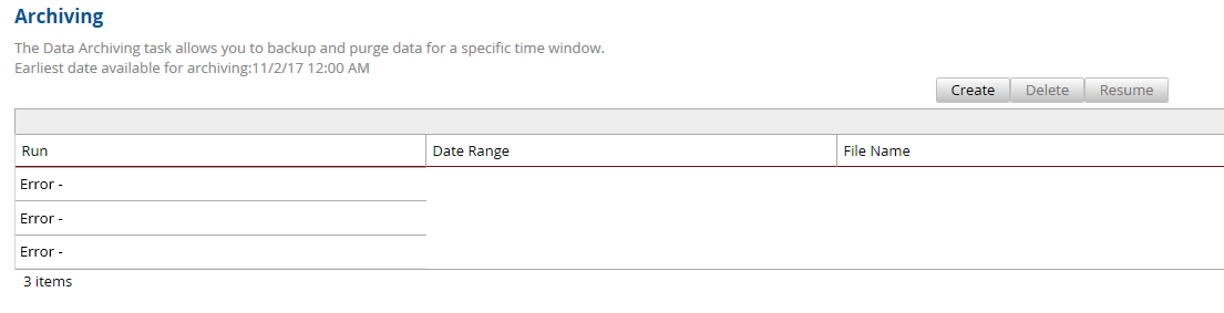 All Existing Data Archive Runs Display As Error After Upgrading To