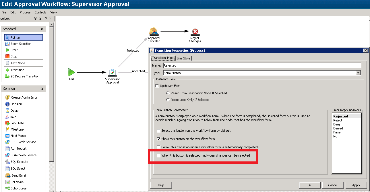 How to allow approvers to reject individual changes for a change request in RSA Identity ...