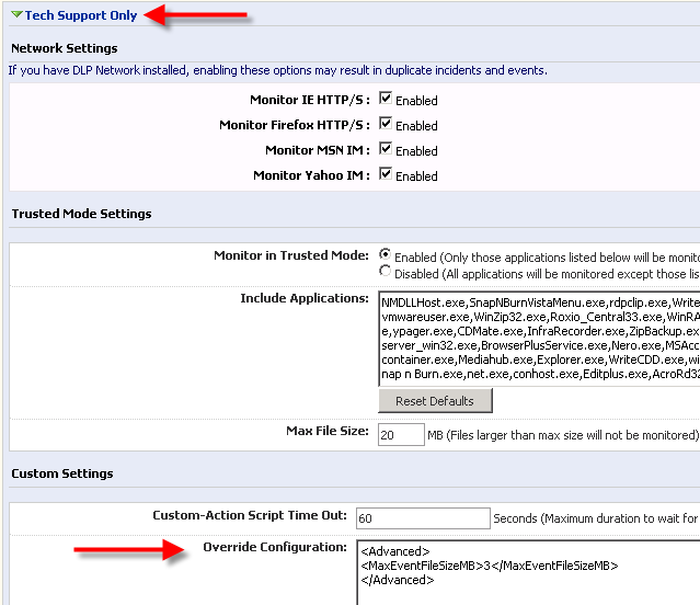 Control And Limit The Size Of The Event Uploaded From The Endpoint In