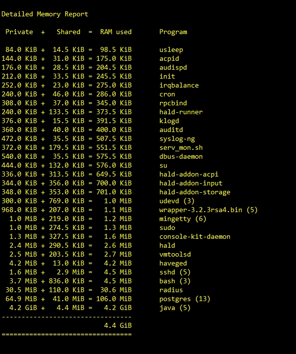 Detailed report of memory utilization on Linux for RSA Authentication ...