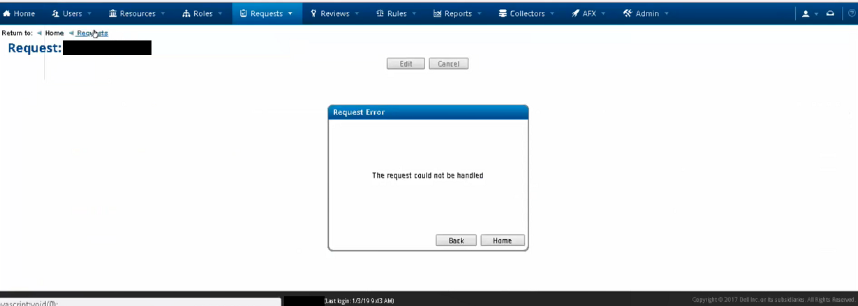 The Request Could Not Be Handled Error Occurs Upon Clicking And