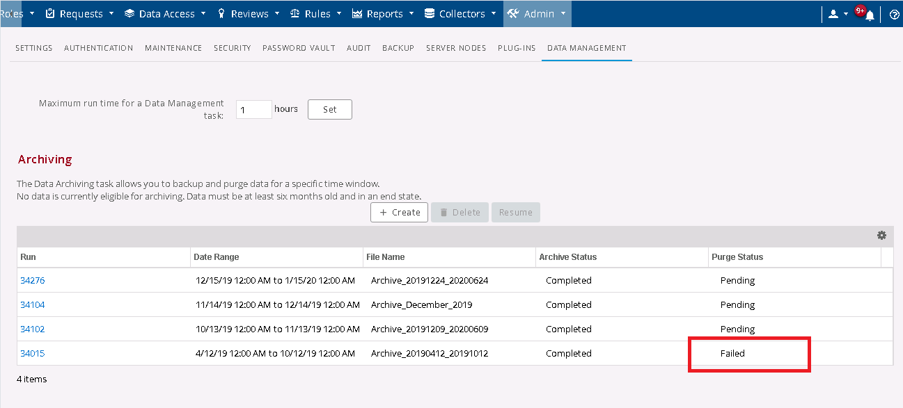 Data Archiving Fails In Data Purging Step In Rsa Identity Governance