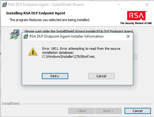 Endpoint Installation Failed With The Error 1901 In Rsa Data Loss