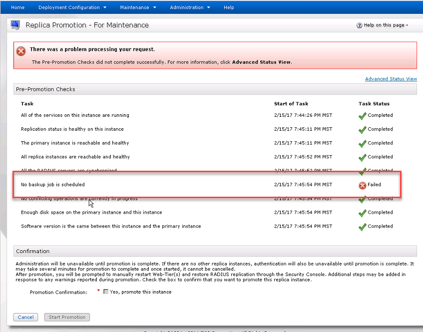 Rsa Authentication Manager 8 X Pre Promotion Check Failed On No Backup Job Is Scheduled Rsa