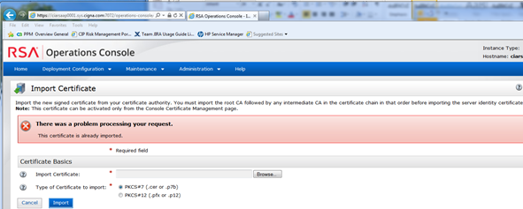 Rsa Authentication Manager 8x Import Of Replacement Certificate Fails With The Error This
