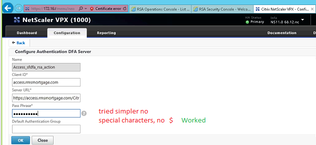 RBA logon through RSA Authentication Agent for Citrix StoreFront 1.0 fails with "Cannot complete ...