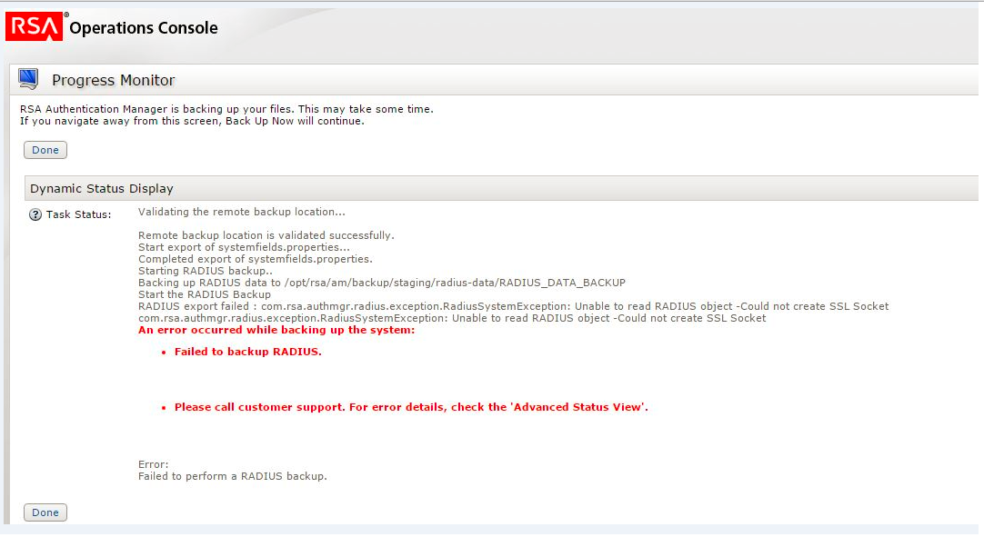 Backups Failing With Errorunable To Read Radius Object Could Not Create Ssl Socket In The Rsa