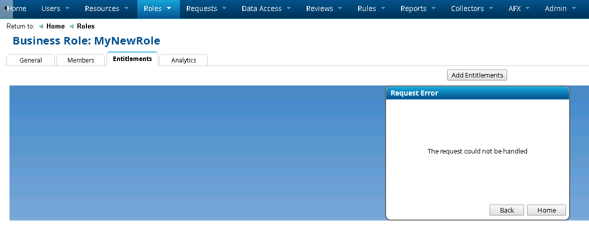 Error Message The Request Could Not Be Handled When Attempting To
