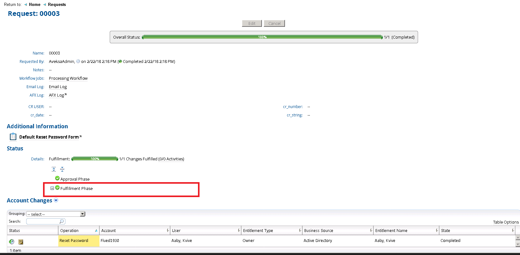 Requests Do Not Show Any Fulfillment Phase Details Under The Status For