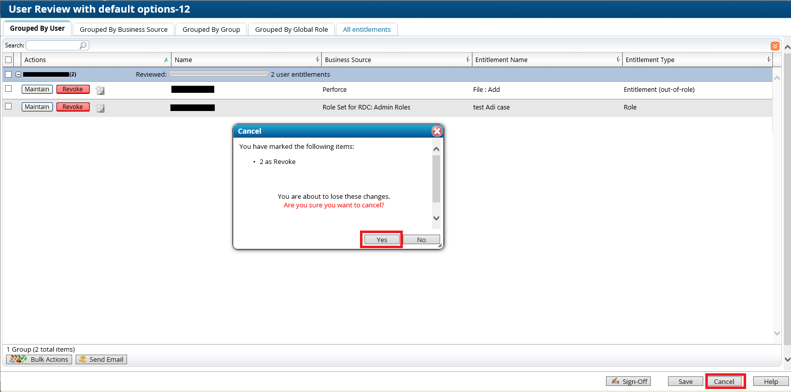 Cancelling a change made in a review redirects to a null page or a request could not be handled ...