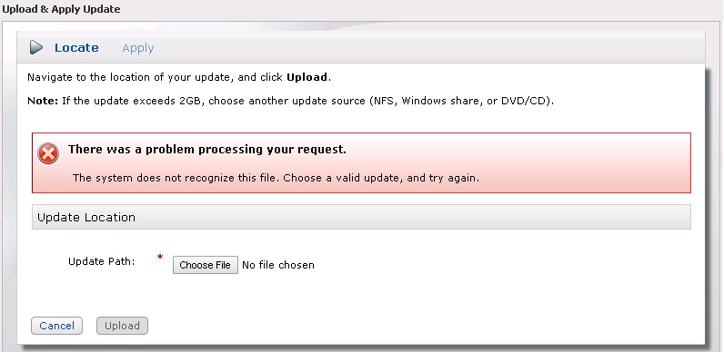 Unable To Recognize The Iso File While Uploading The Patch Through Web Browser From The