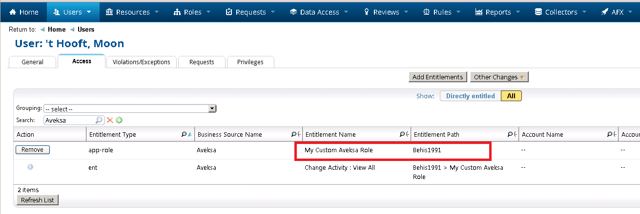 Problems With Aveksa Application Roles And Entitlements Managed In The