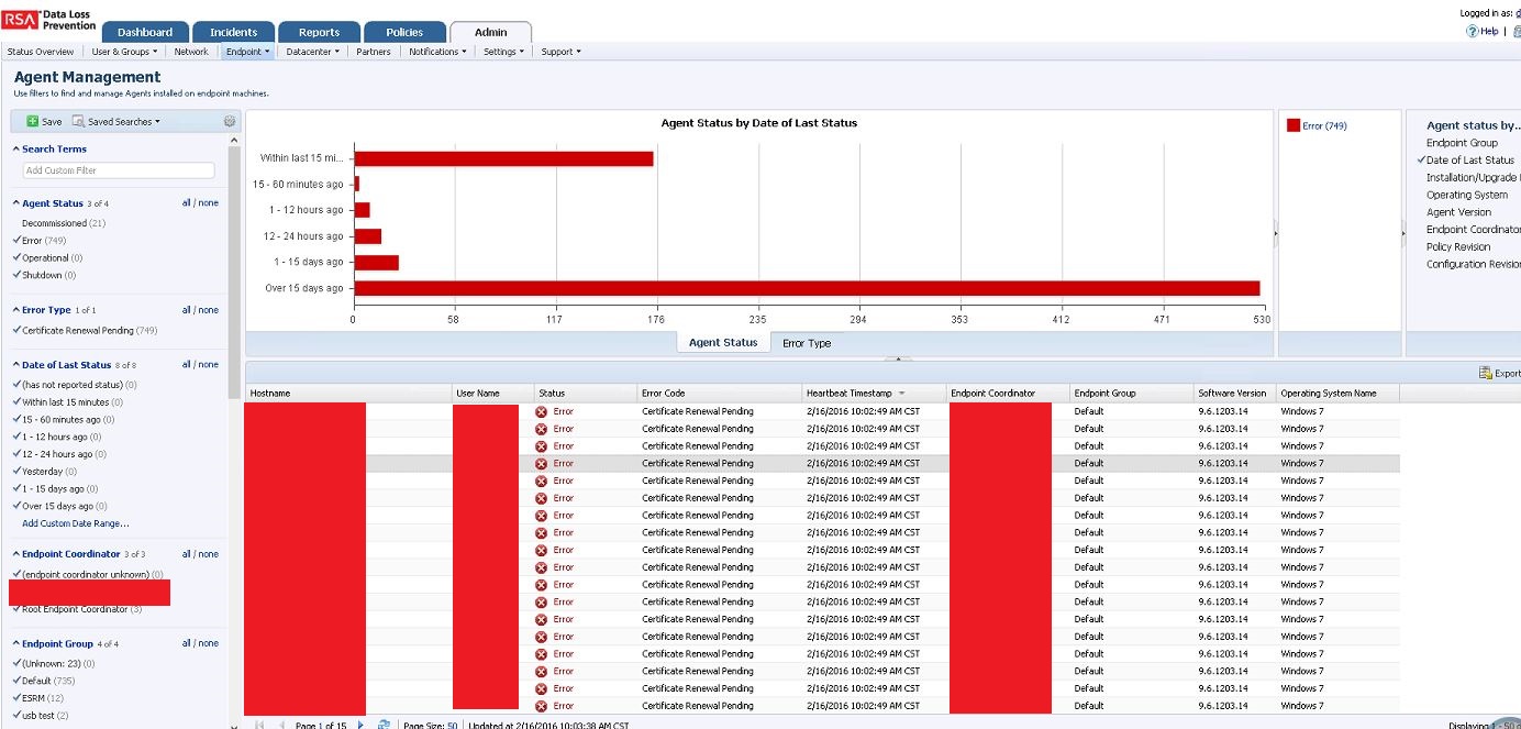 Endpoint Agents Certificate Renewal Pending error in RSA Data Loss ...
