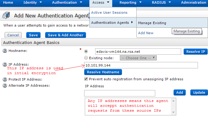 Using an IP address override to fix an initial authentication failures with RSA Authentication ...