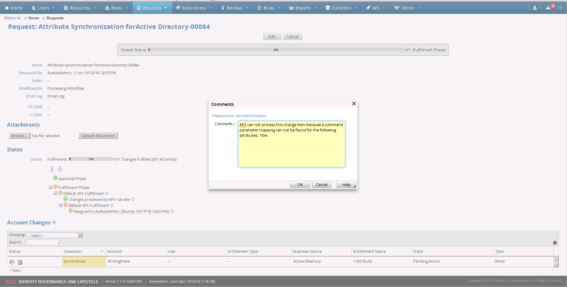 Rsa Identity Governance And Lifecycle Attribute Synchronization Fails With Access Fulfillment