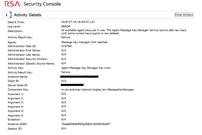 Rsa Authentication Manager 82 Sp1 System Log Shows Error Message Message Key Manager Limit