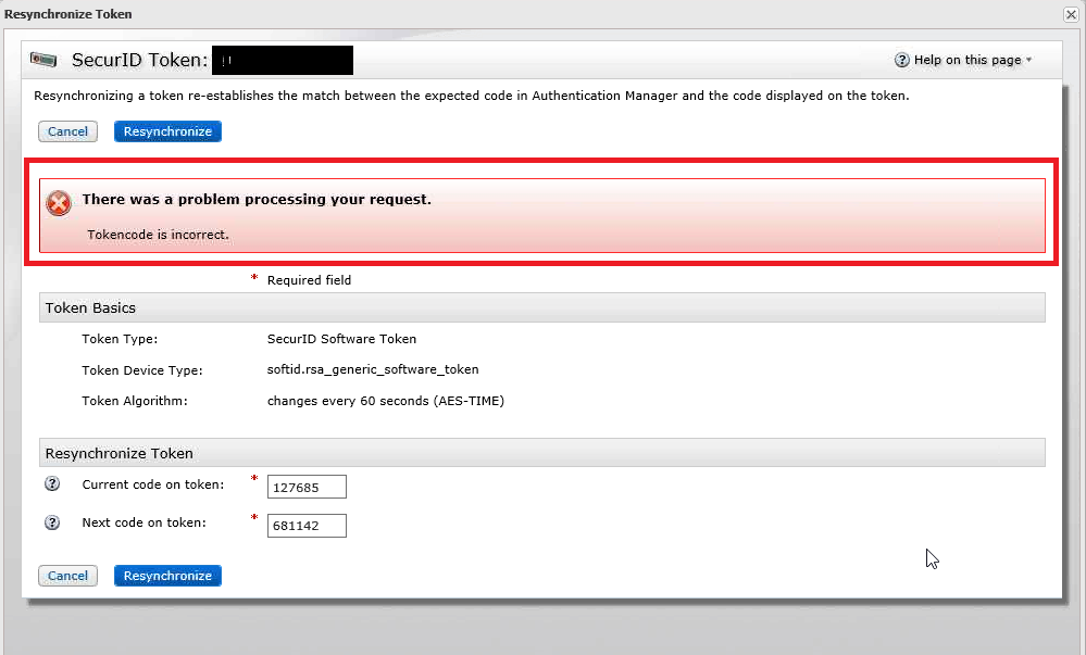 Tokencode Is Incorrect While Attempting To Resynchronize An Rsa Securid Software Token On Rsa