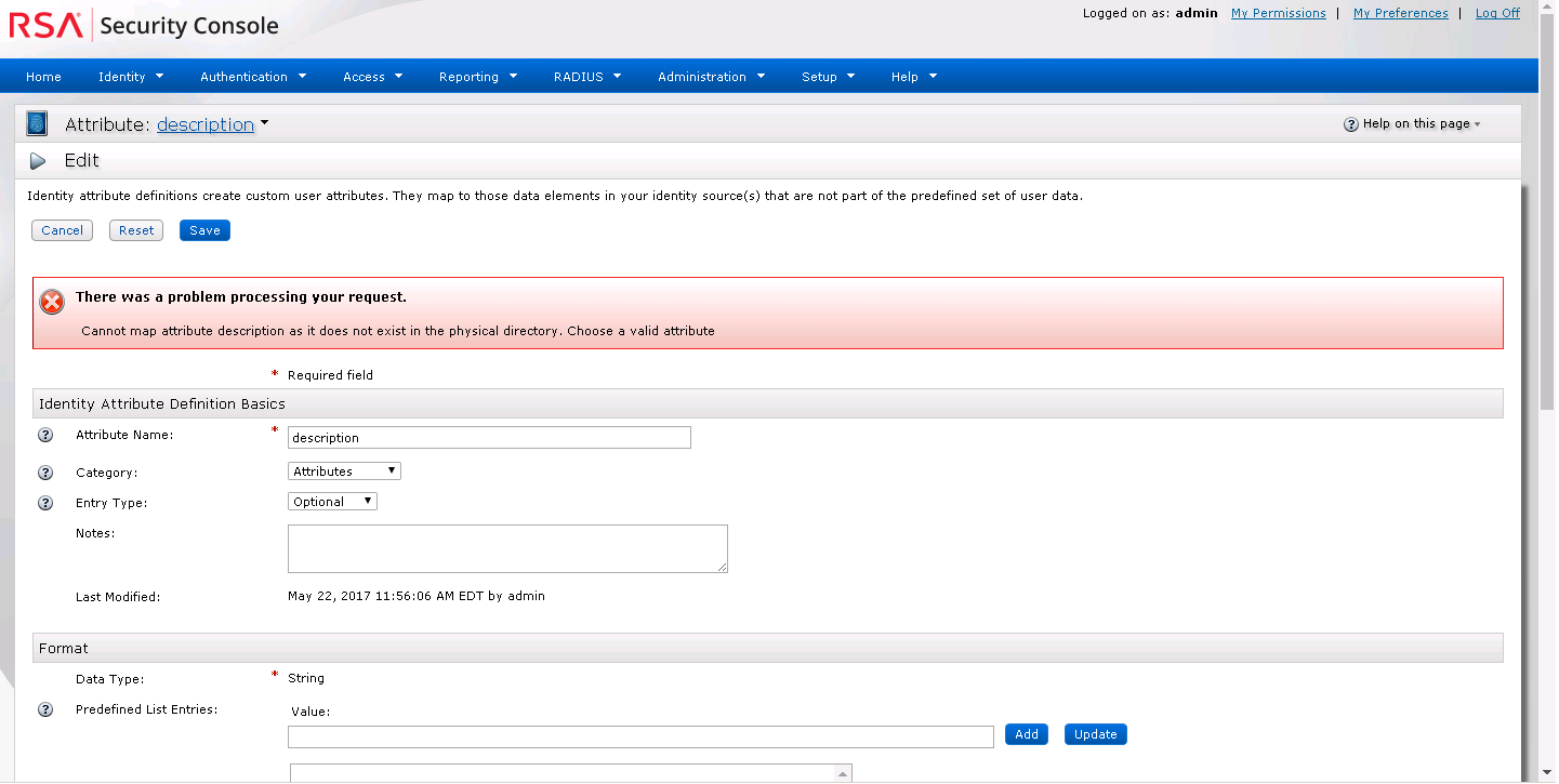 Cannot Map Attribute Error Message When Trying To Map Ldap Description
