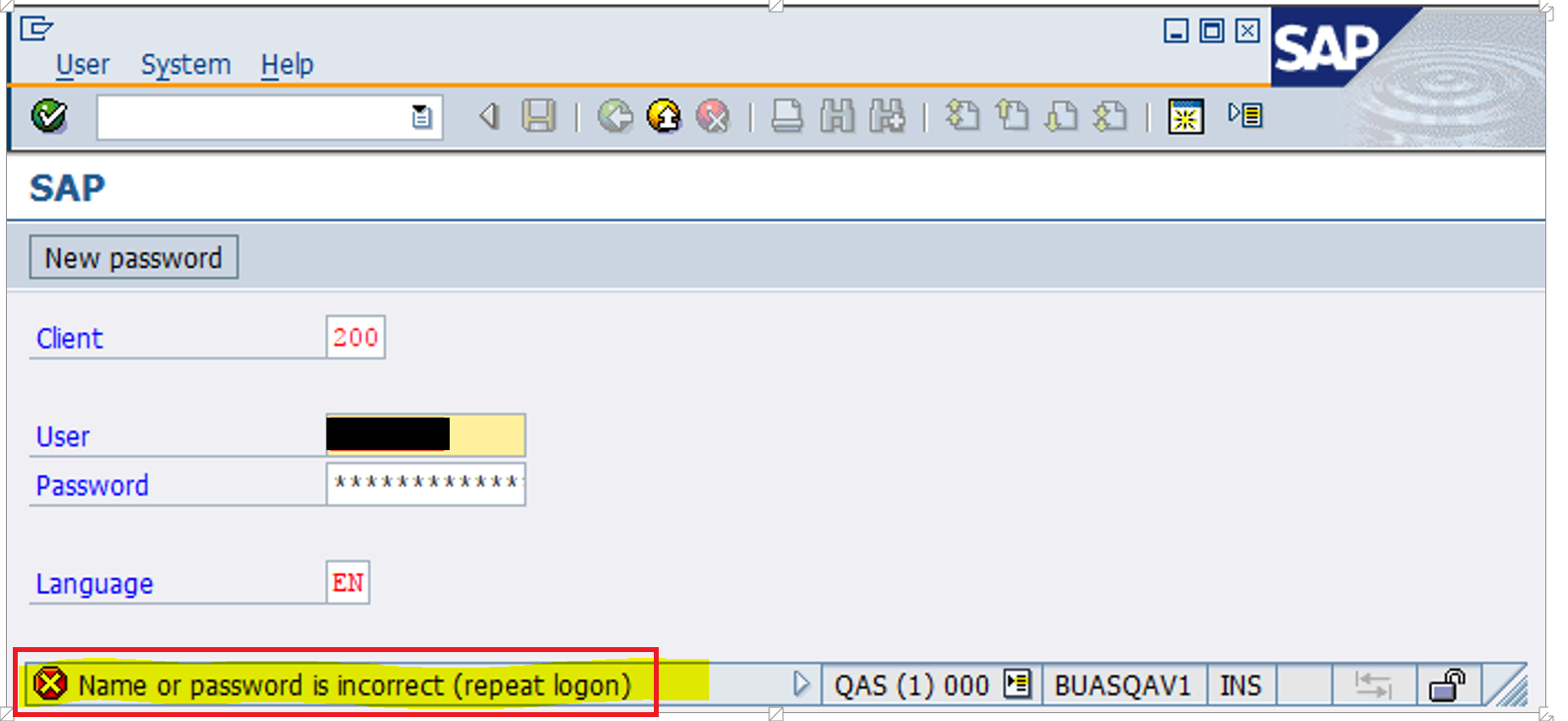 Name Or Password Is Incorrect Error Logging Into Sap Accounts Created