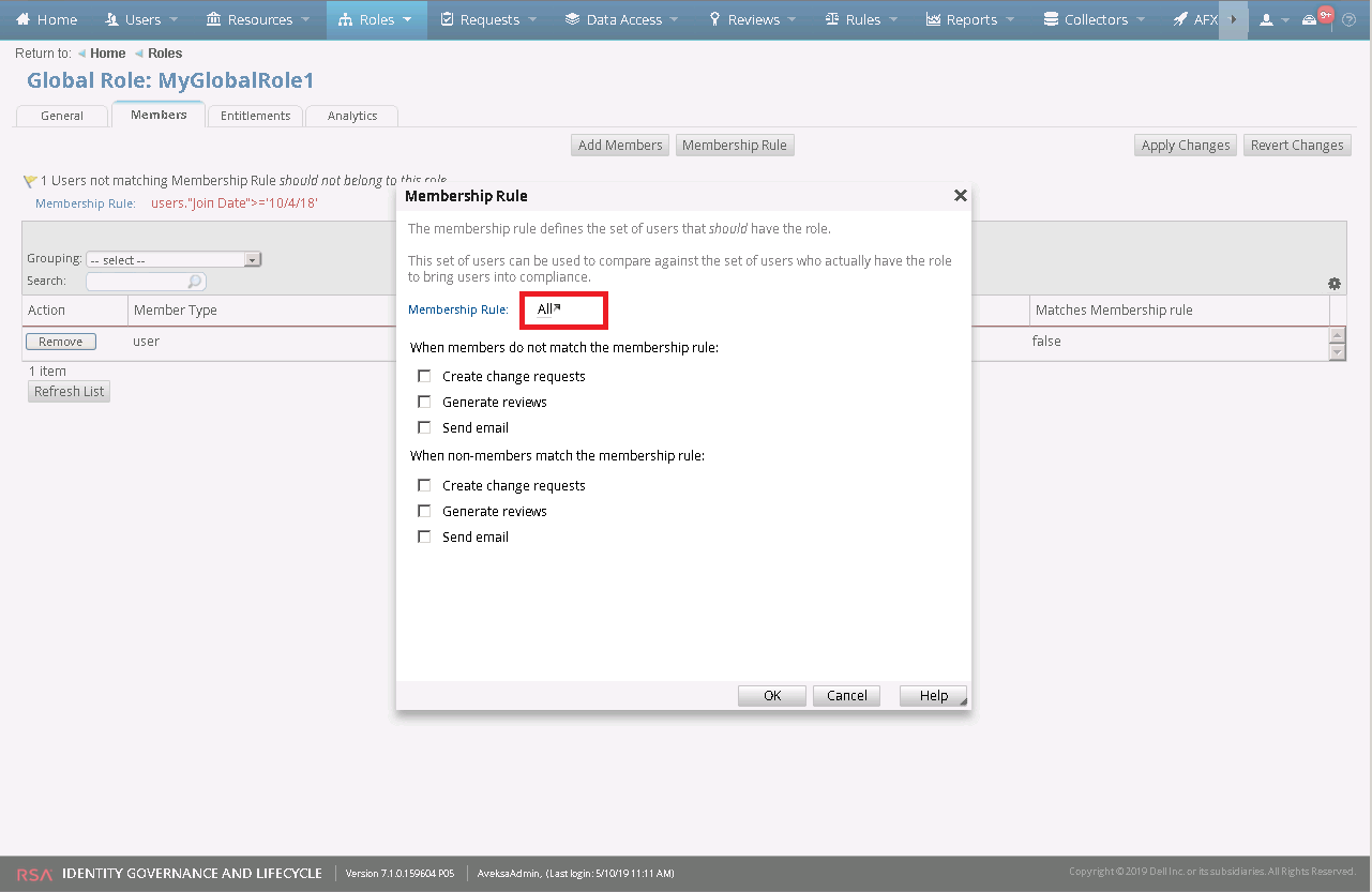 Unable To Remove A Role Membership Rule From A Role In Rsa Identity