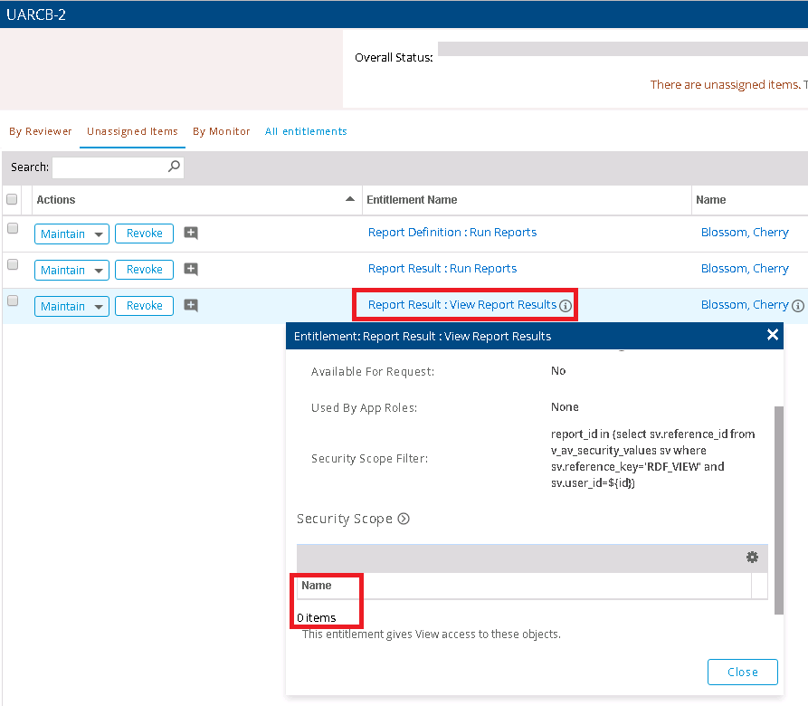 Security Scope Does Not Display Report Names Associated With Aveksa