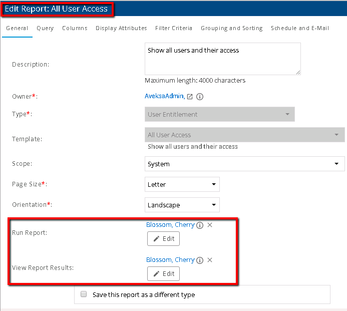 Security Scope Does Not Display Report Names Associated With Aveksa