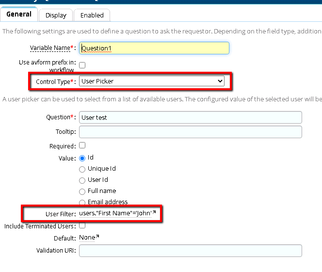 Form Control Type 'User Picker' with the User filter option generates a ...