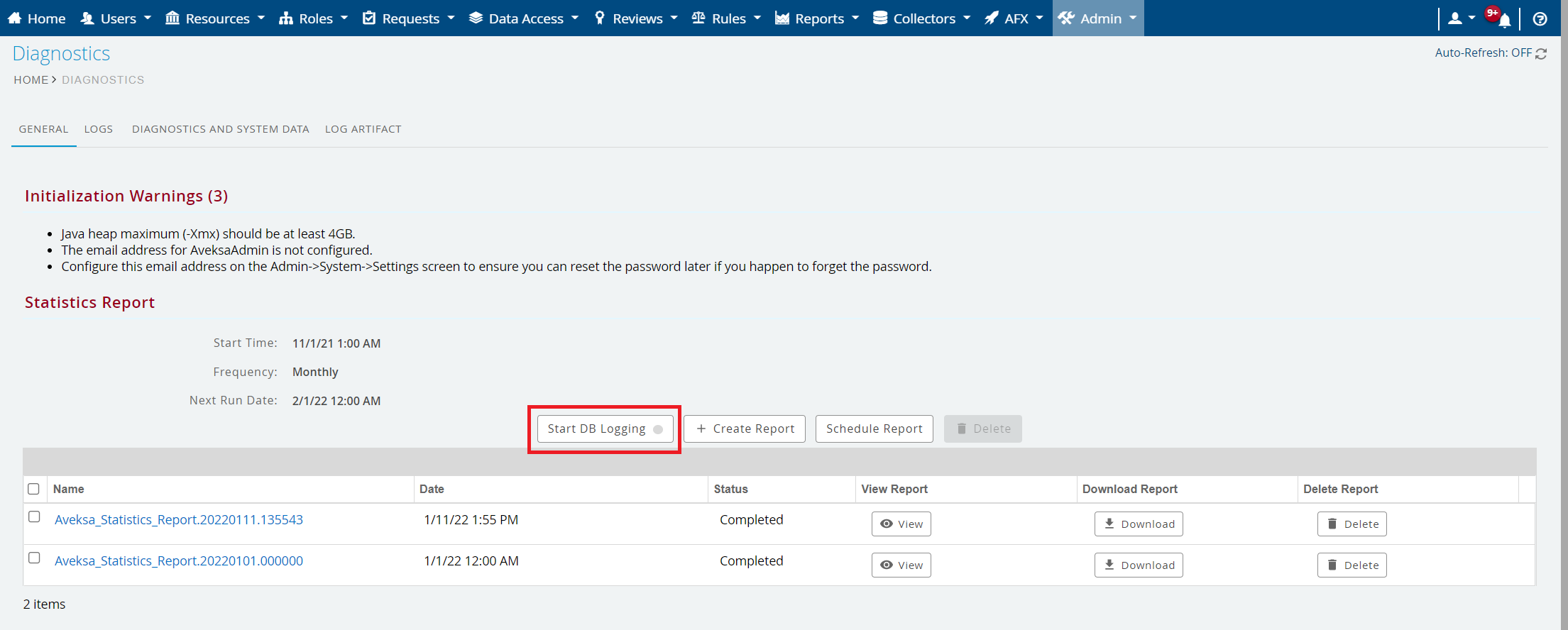 Start Db Logging Button Disabled In Rsa Identity Governance And Lifecycle