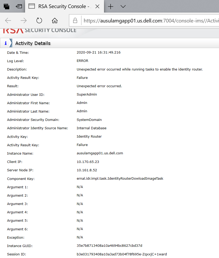 Rsa Authentication Manager 85 Identity Router Enablement Did Not