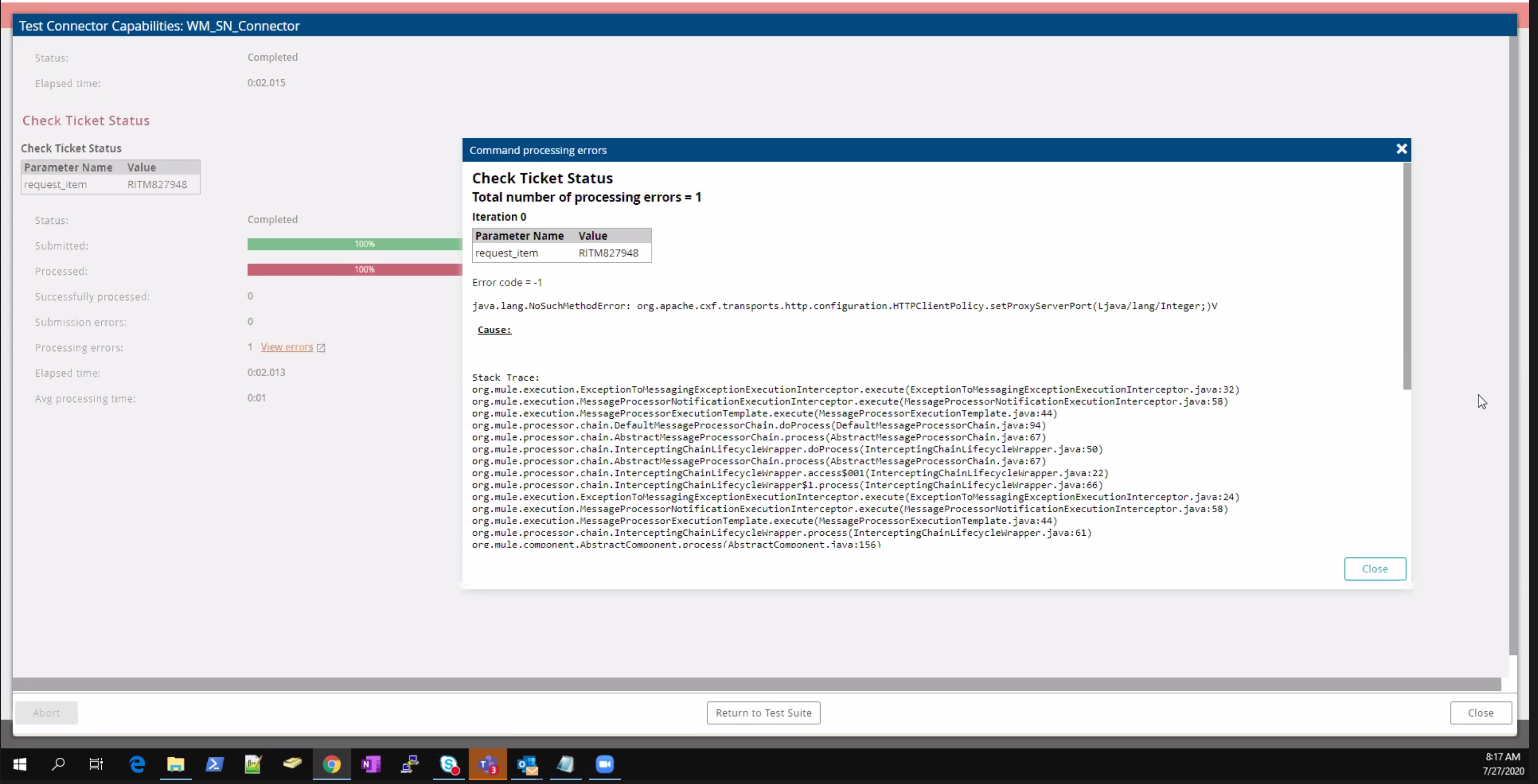 ServiceNow connector capabilities fail with error: java.lang ...