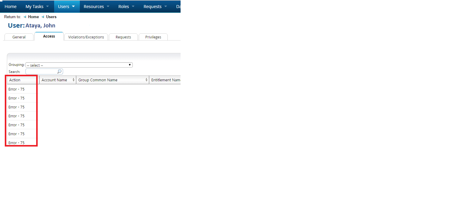 Rsa Identity Governance And Lifecycle Shows Error 75 On The User