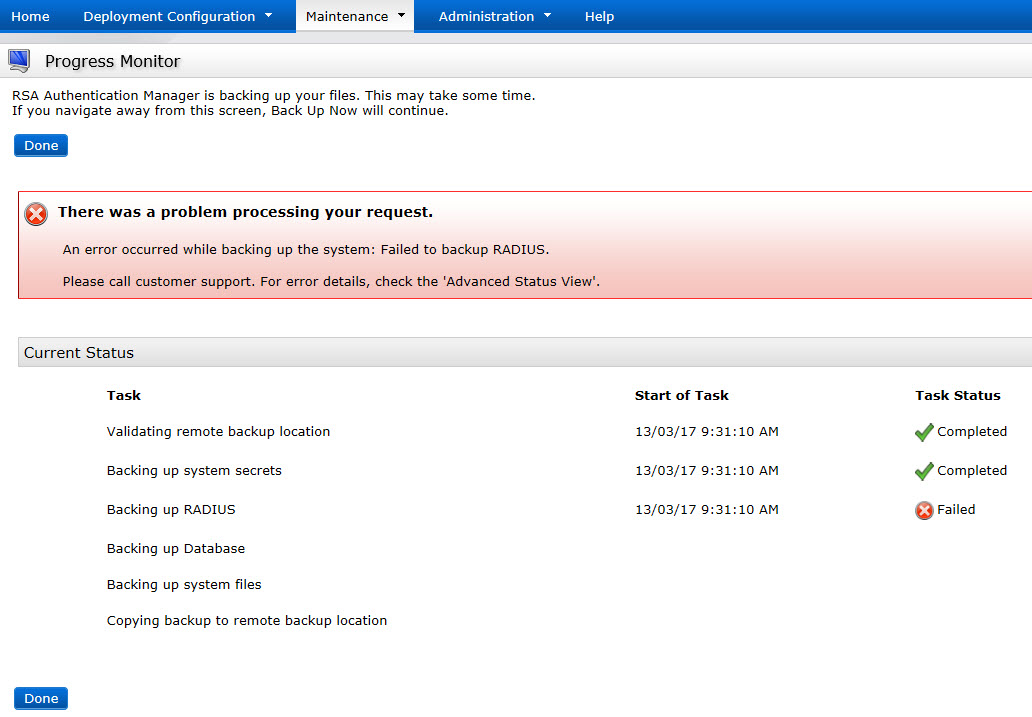 Failed To Backup Rsa Authentication Manager 8x Radius Audit Log Files