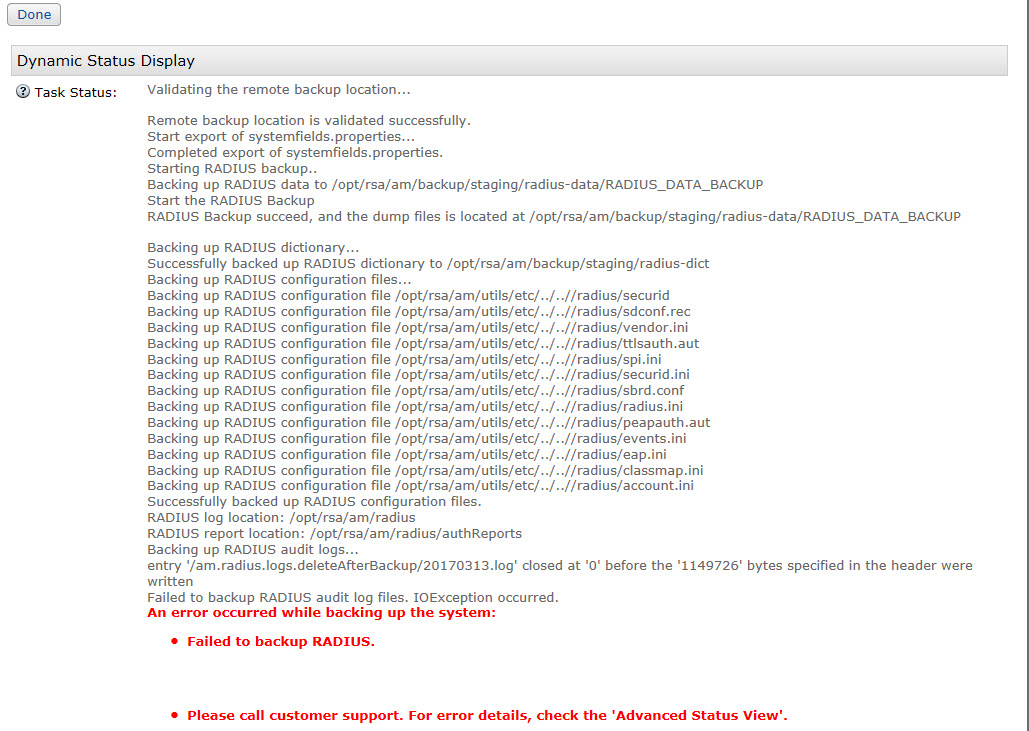 Failed To Backup Rsa Authentication Manager 8x Radius Audit Log Files