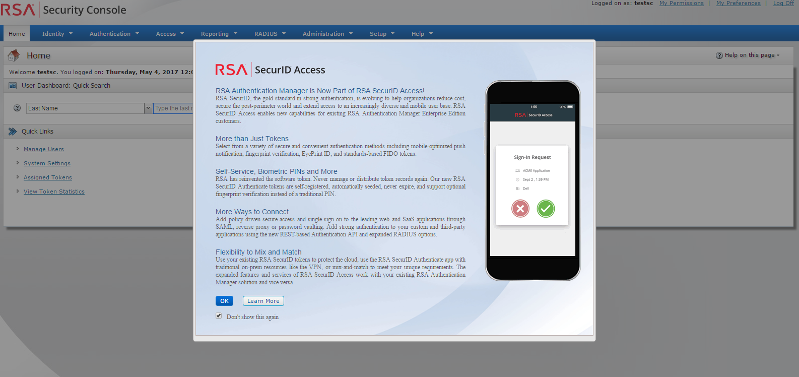 RSA SecurID Access pop up on RSA Security Console | RSA Community