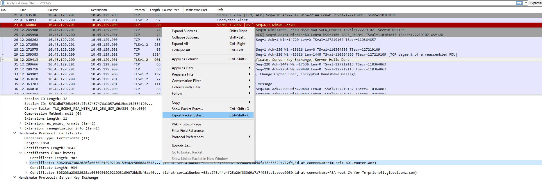 How to check the TTLS ( LDAPS /ODA )certificate from the packet capture | RSA Community