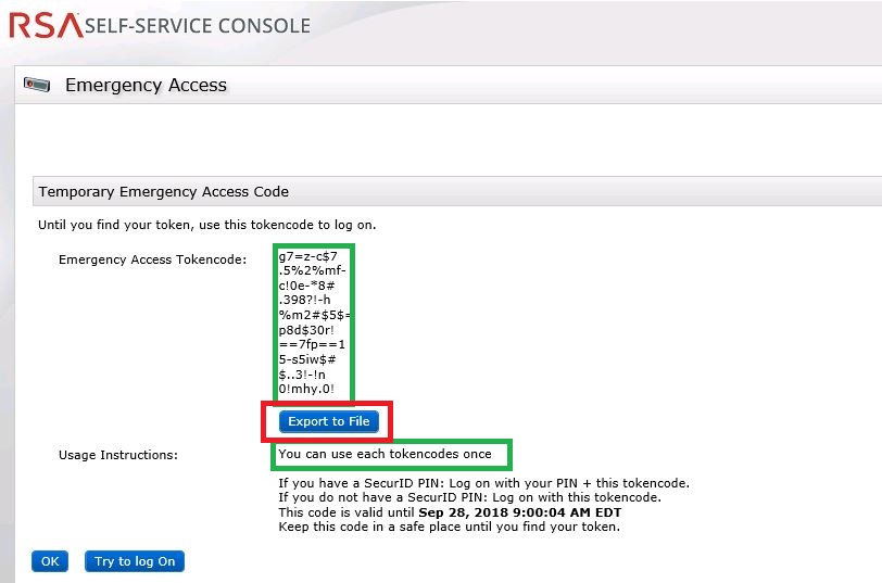 Exporting A Set Of One Time Tokencodes From Rsa Authentication Manager Self Service Console