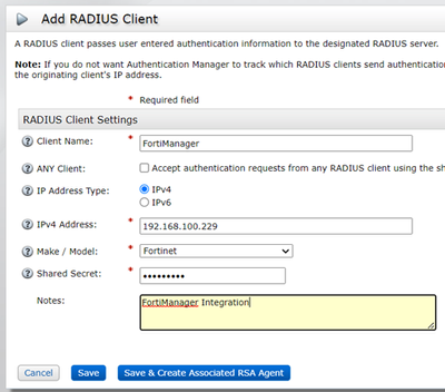 FortiManager 7.2.1 RADIUS Configuration RSA Ready Implementation Guide | RSA Community