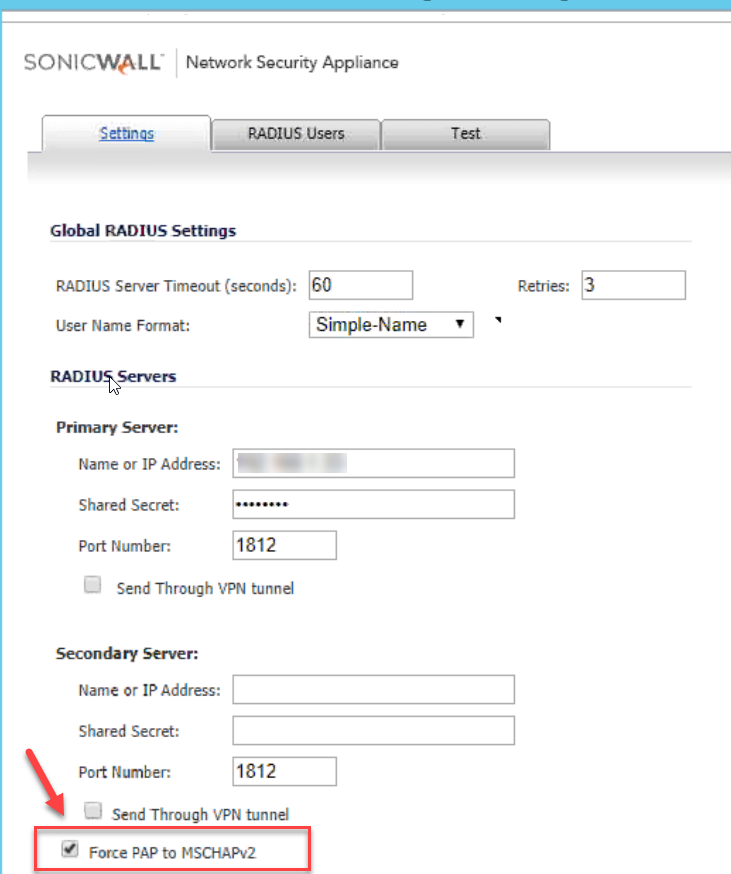 Unable To Authenticate To Radius Server From Sonicwall Radius Client In