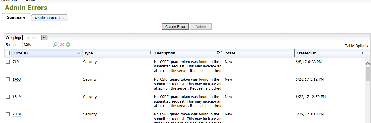 In RSA Identity Governance & Lifecycle the warning 'No CSRF guard token was found in the ...
