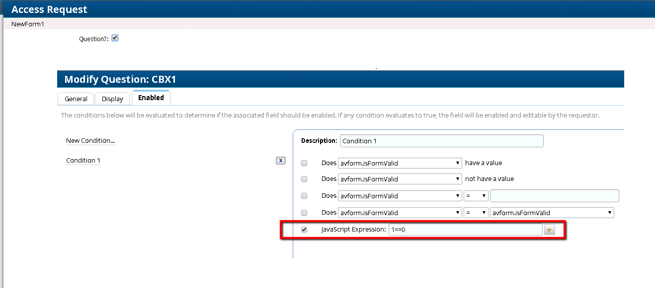 Request Form Field Enabled condition for Control Type Checkbox does not disable the field in RSA ...