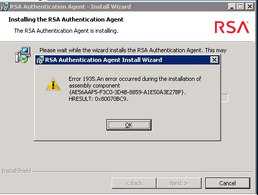 Installation Failed Due To Error 1935 On Rsa Authentication Agent 73